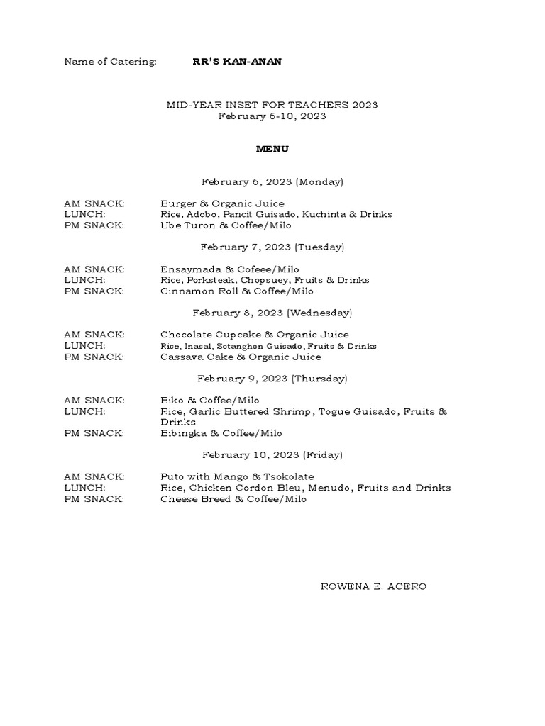 Mid-Year Inset Catering Menu 2023 | PDF | Drink | Nutrition