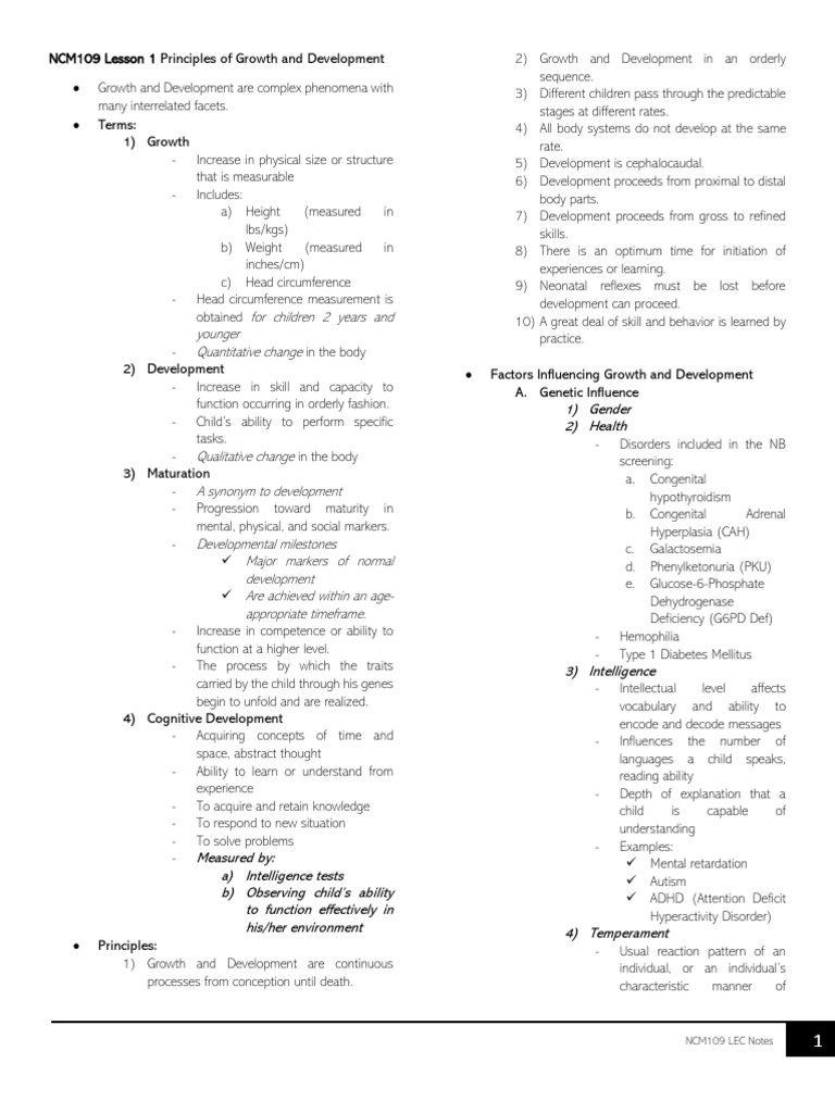 NCM109 LEC Lesson 1 Priciples of Growth and Development | PDF ...
