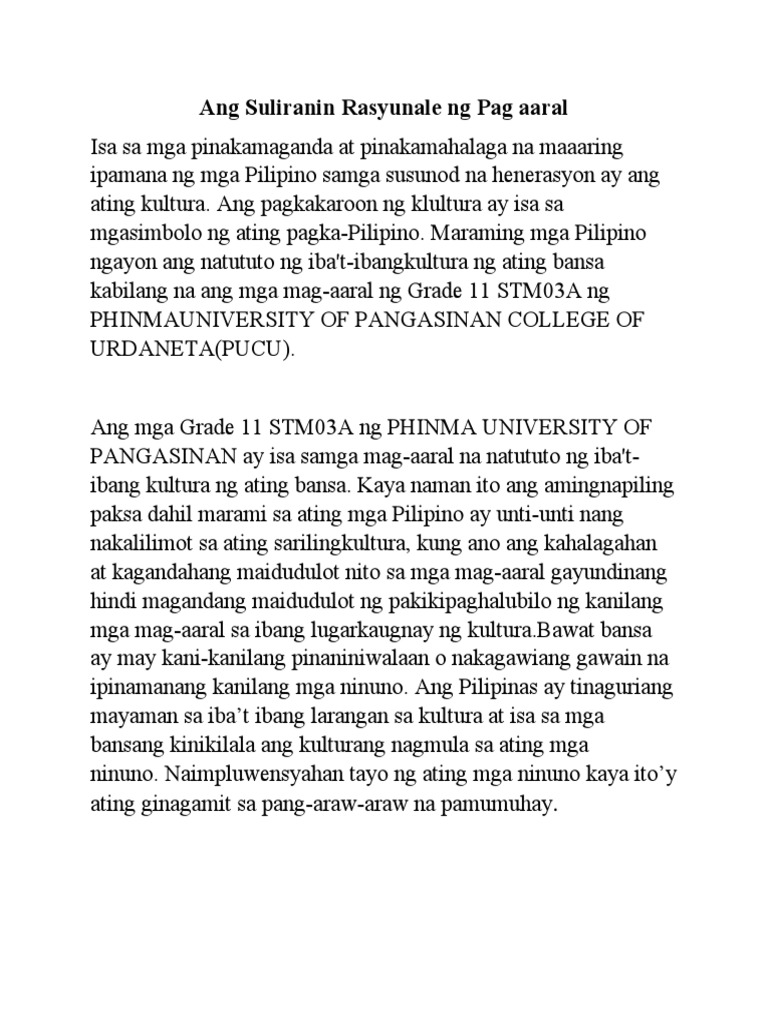 Ang Suliranin Rasyunale NG Pag Aaral | PDF