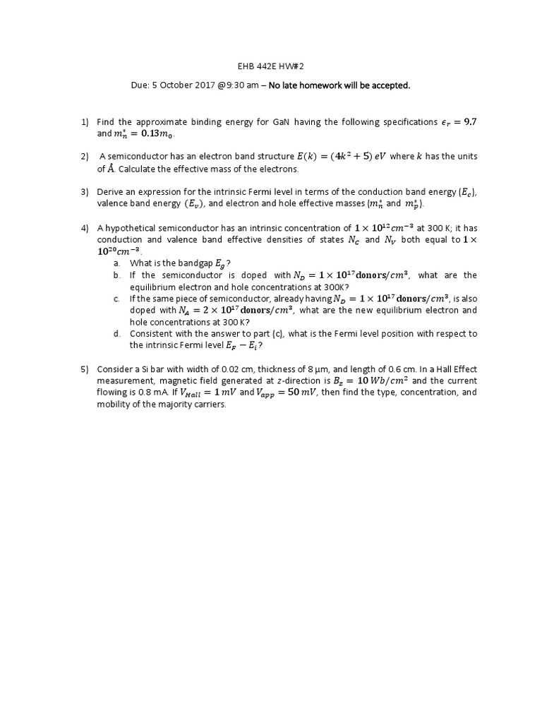 Semiconductor Physics Homework Solutions | PDF