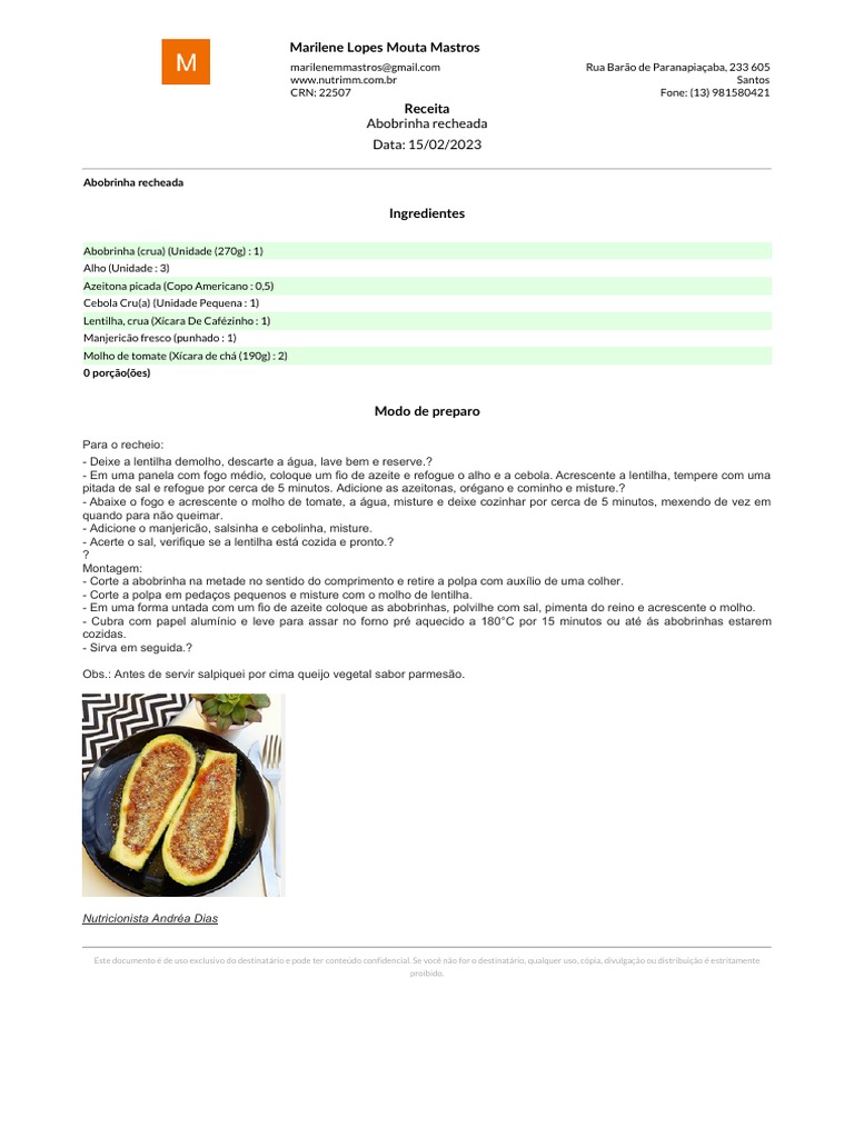 Abobrinha Recheada | PDF | Abobrinha | Culinária europeia