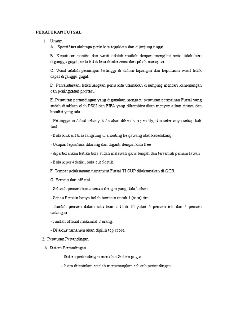 PERATURAN FUTSAL | PDF