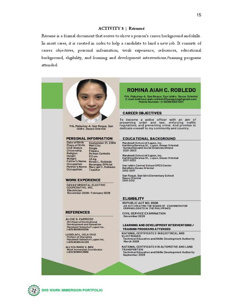 Work-Immersion-Portfolio pg15-19 | PDF | Career & Growth | Business