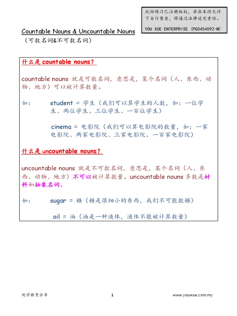 B.countable Nouns Uncountable Nouns Notes | PDF