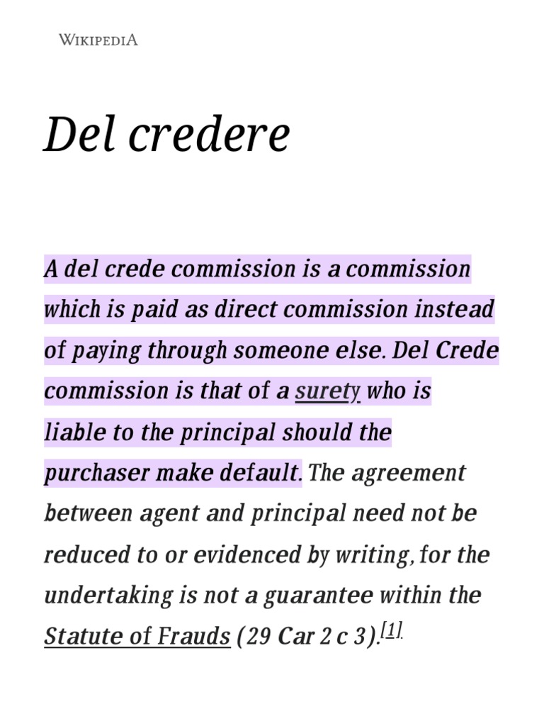 Del Credere | PDF | Civil Law (Legal System) | Legal Concepts