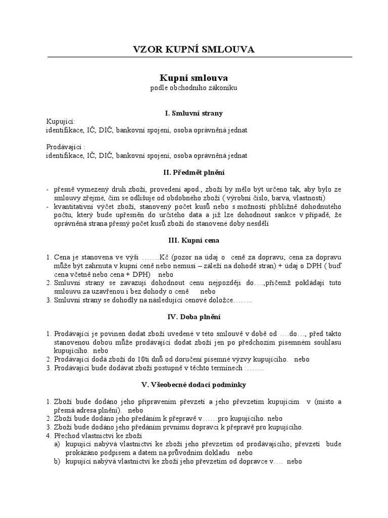 VZOR Kupni Smlouva RSCR | PDF