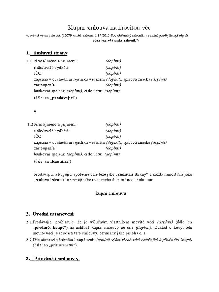 VZOR Kupni Smlouva Movita Vec 1 | PDF