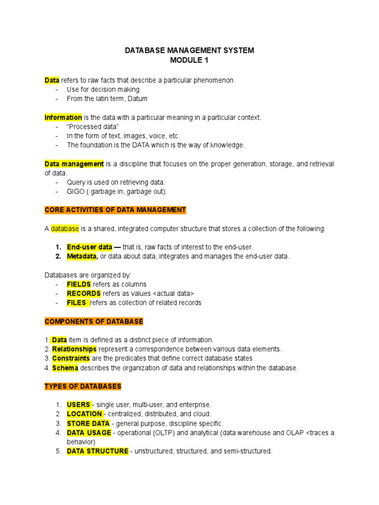 DBMS Reviewer | PDF | Databases | Data Model