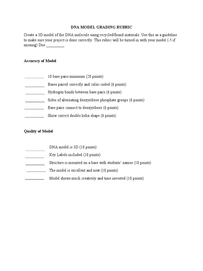 DNA Model Grading Rubric Guide | PDF