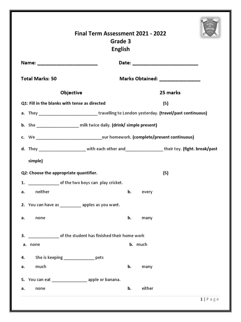 Grade 3 English Final Assessment 2022 | PDF | Cognitive Science | Human ...