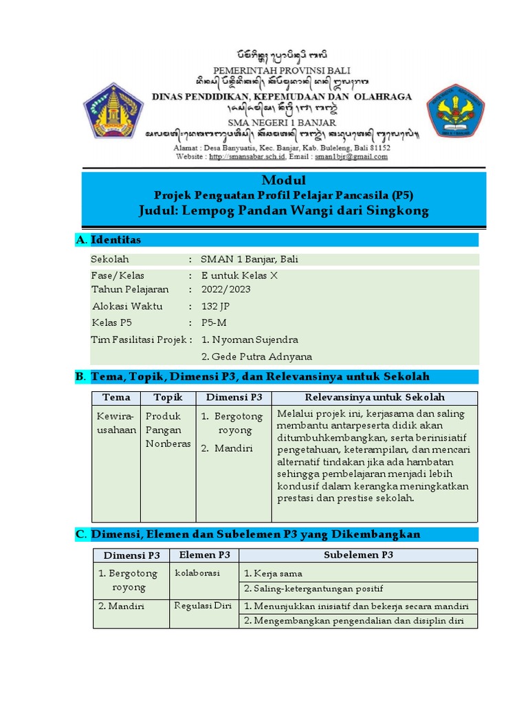 Modul Judul: Lempog Pandan Wangi Dari Singkong: Projek Penguatan Profil ...
