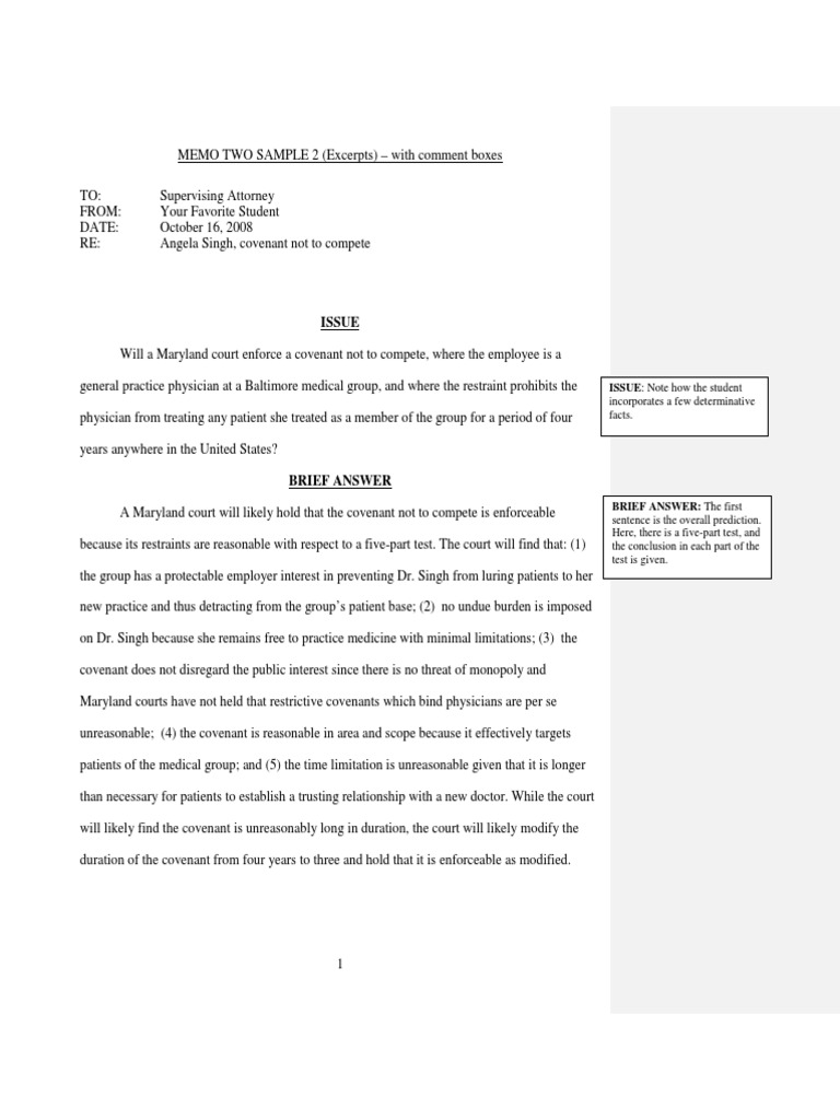 Sample Memo | PDF | Covenant (Law) | Employment