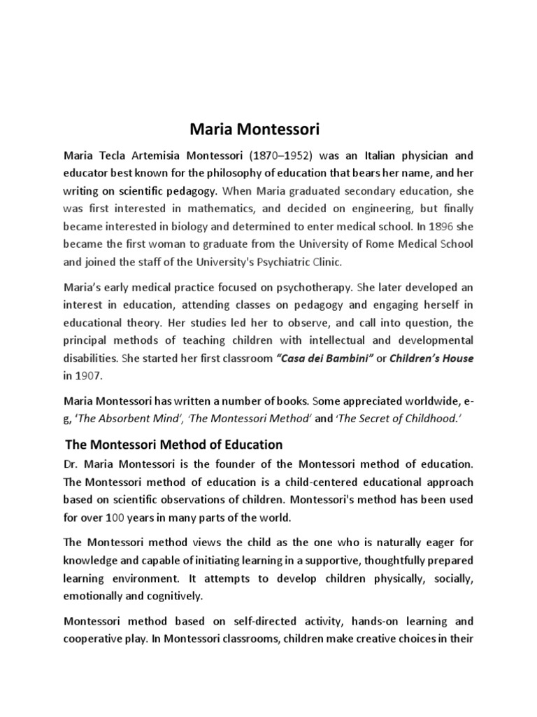 Maria Montessori: The Montessori Method of Education | PDF | Montessori ...