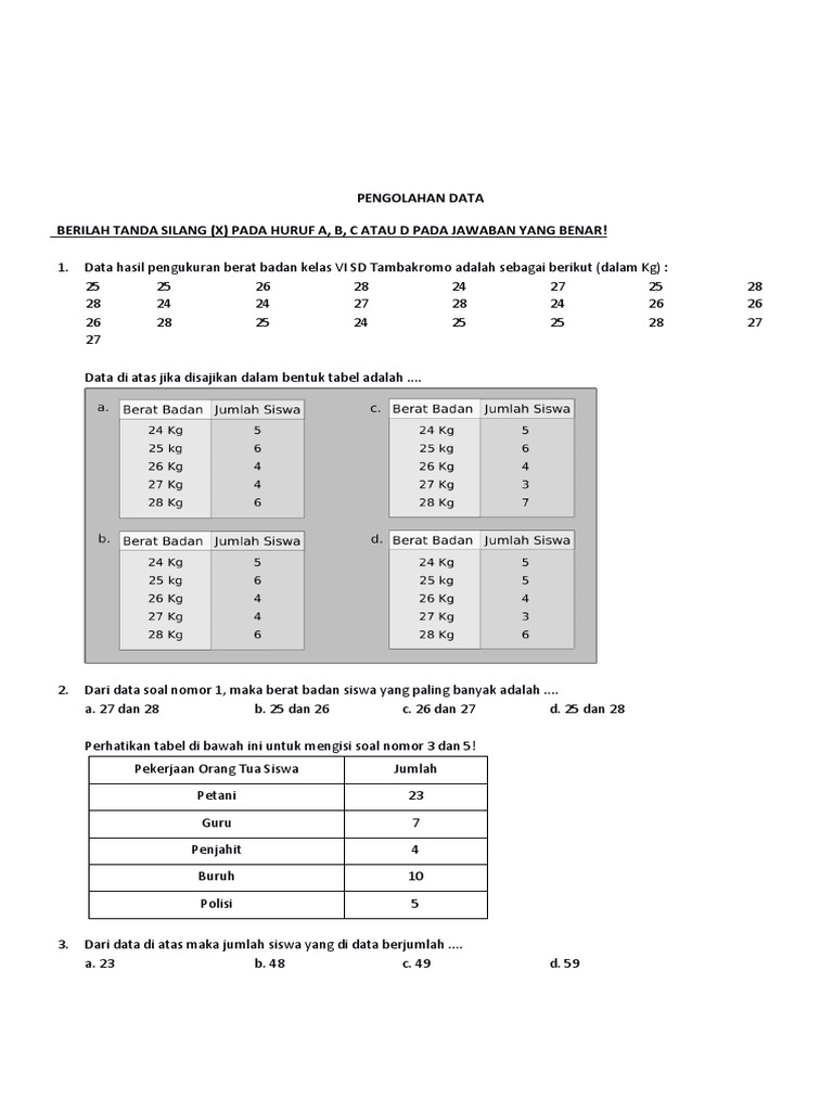 Soal Pengolahan Data Kelas 6 SD | PDF