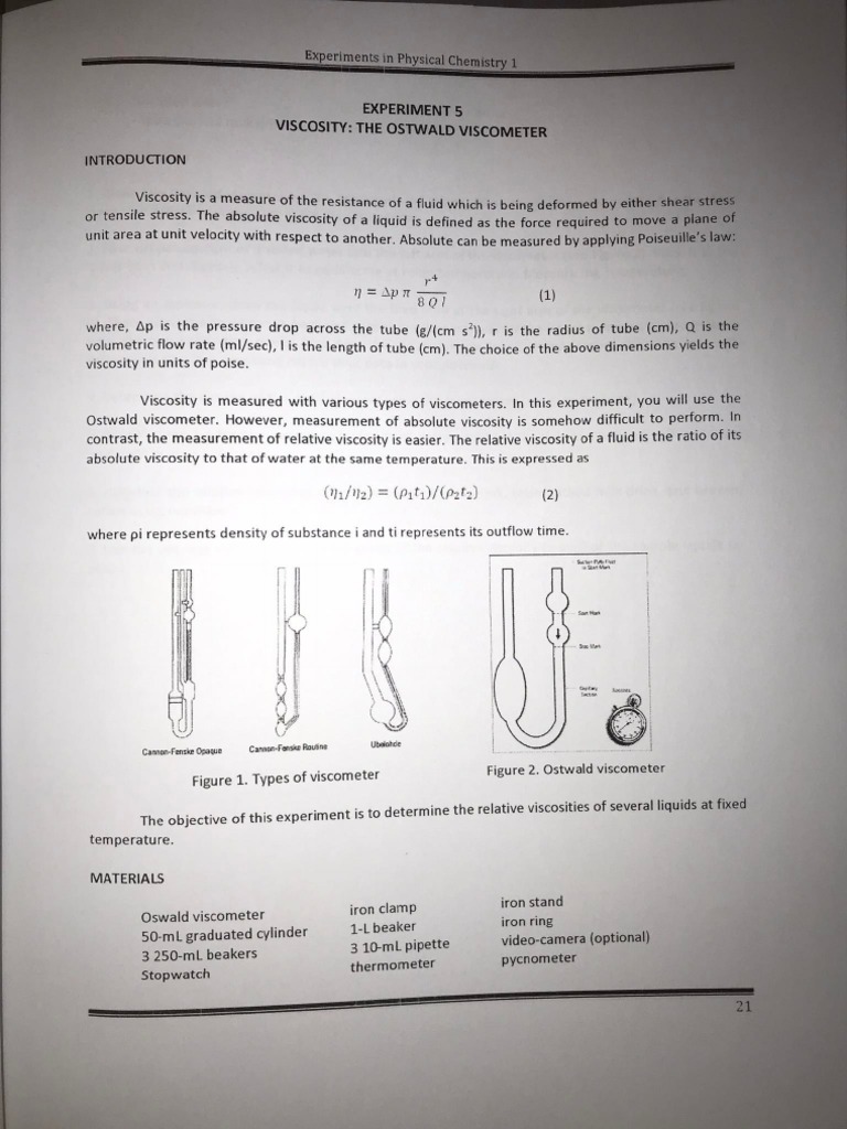 CHE 0221.1 Experiement 2A_Viscosity | PDF