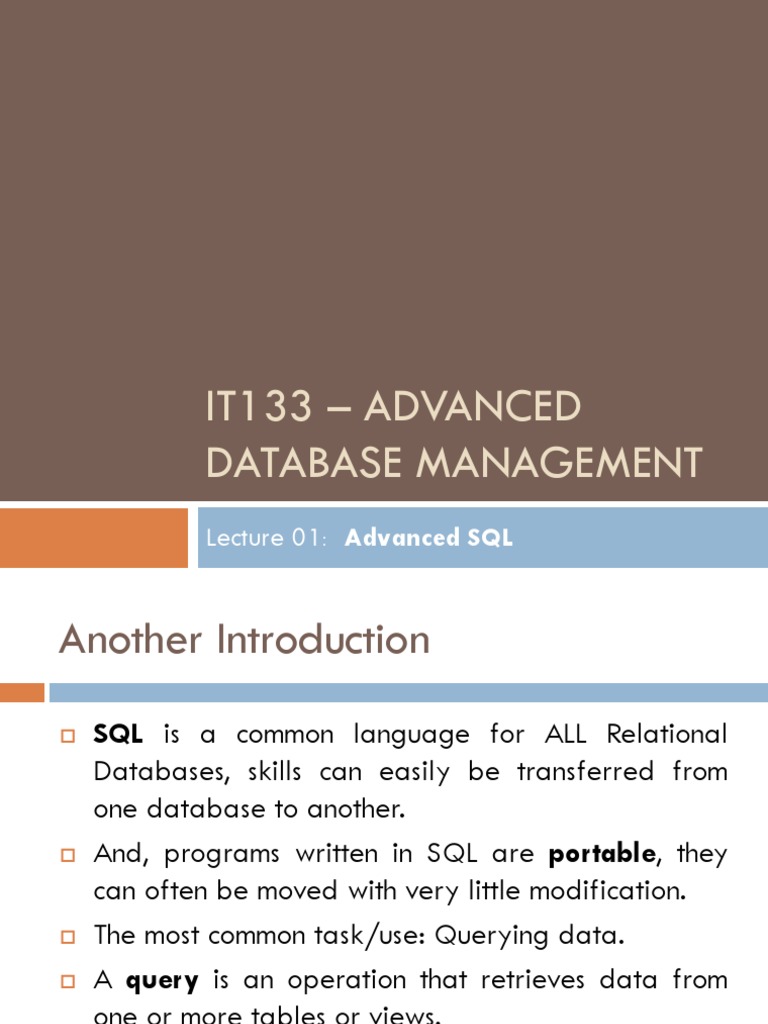 Advanced SQL Fundamentals | PDF | Sql | Software Engineering