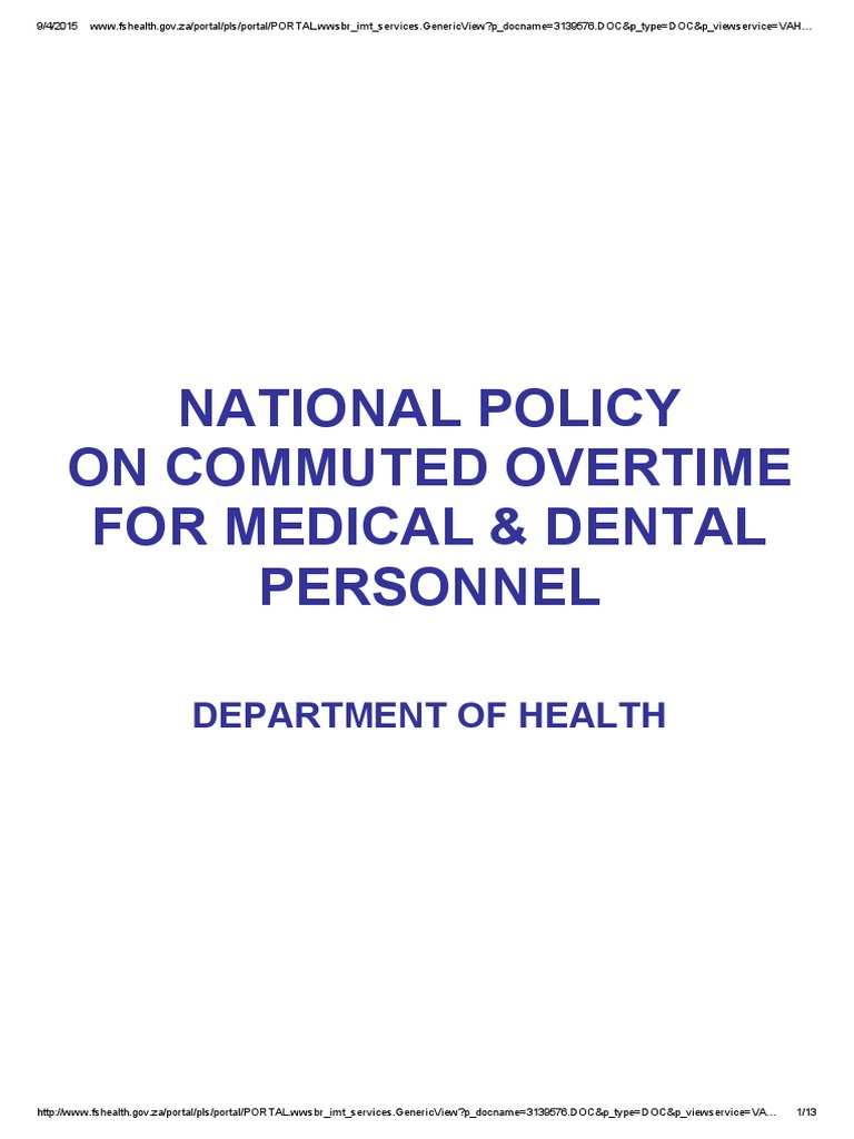 National Policy On Commuted Overtime For Medical & Dental Personnel ...