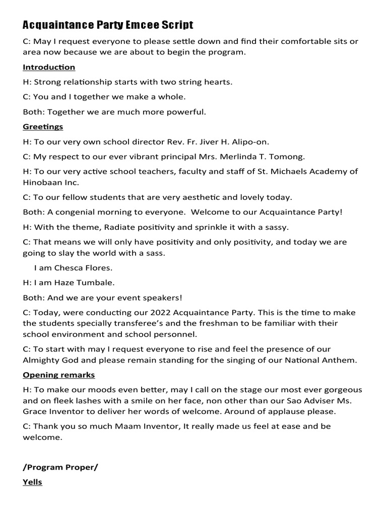 Acquaintance Party Emcee Script | PDF