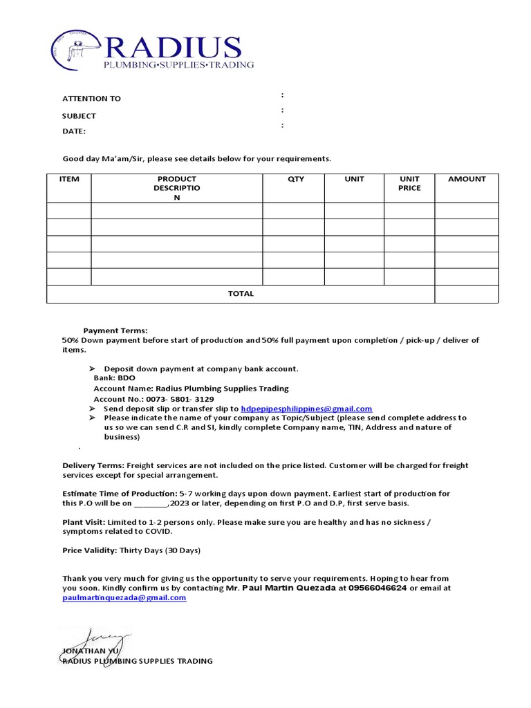 HDPE Pipes Quotation | PDF