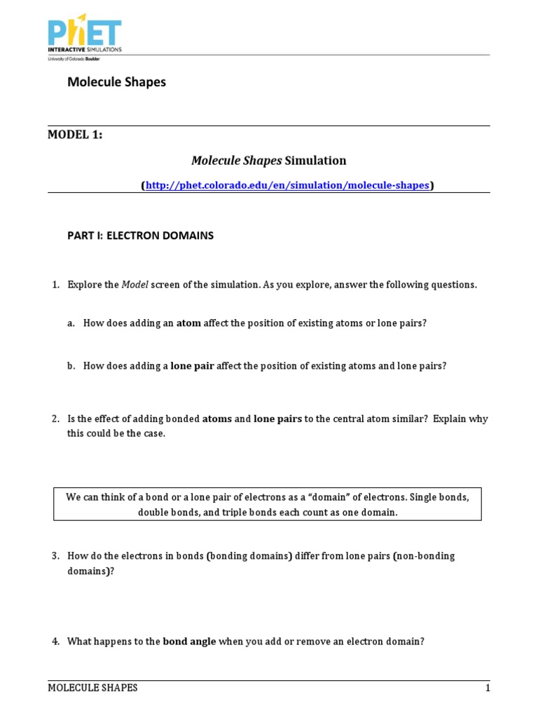 Molecule Shapes Student Handout | PDF | Chemical Bond | Molecules
