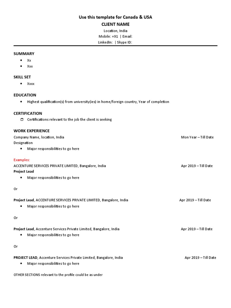 Resume Template For Canada & USA | PDF