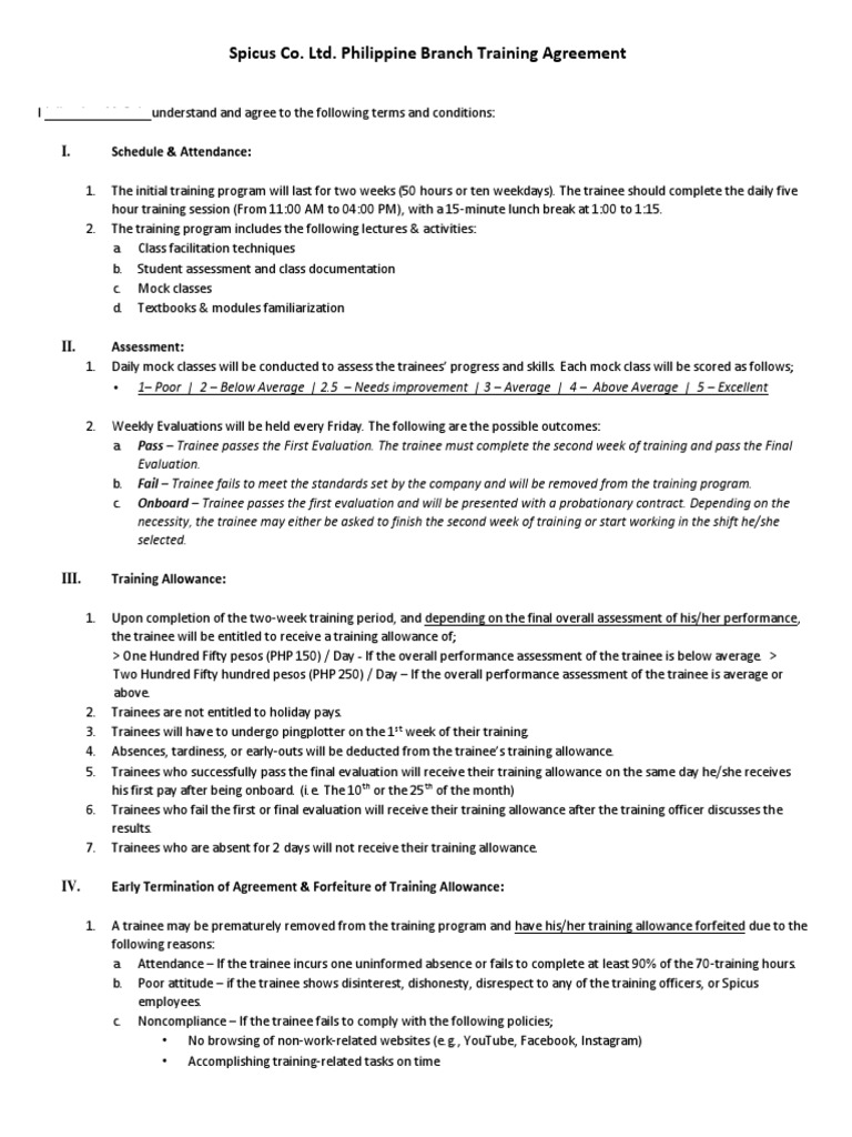Spicus Co. Training Agreement | PDF | Economies | Labor