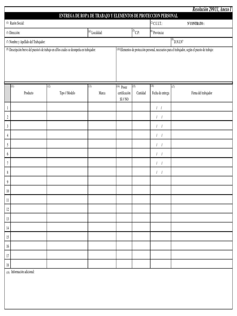 Resolucion 299-11 - Formulario Registro de EPP | PDF