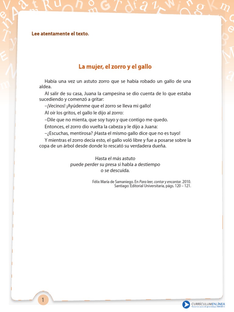 Guia Lenguaje 2º-3º La Mujer, El Zorro y El Gallo | PDF