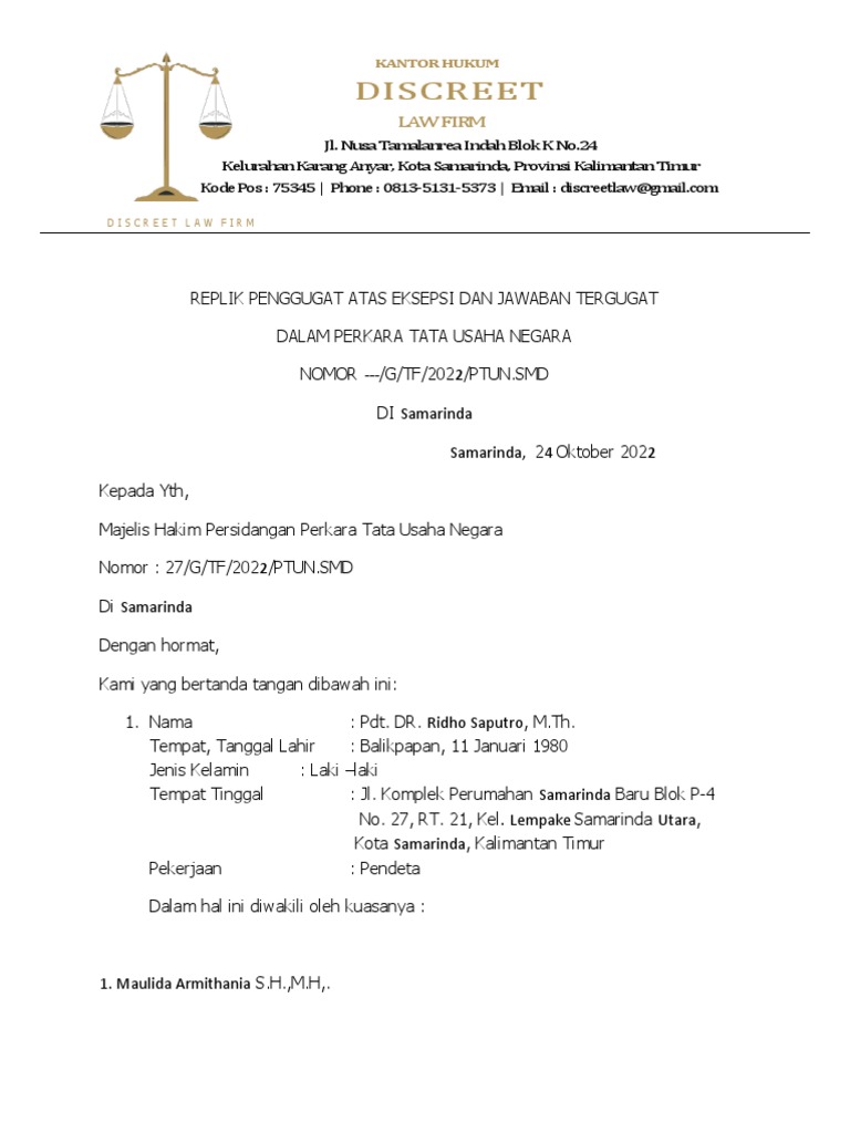 Replik Penggugat PTUN Samarinda | PDF