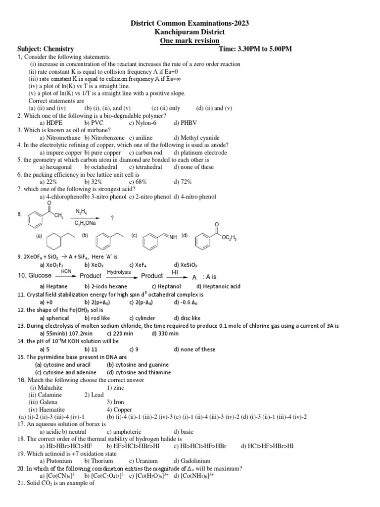 1000 Chemistry Questions And Answers 100 Chemistry Questions