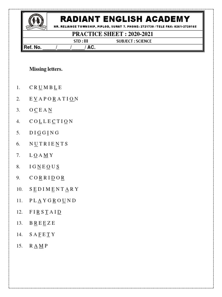 P. S. STD - 3 Science Worksheet | PDF