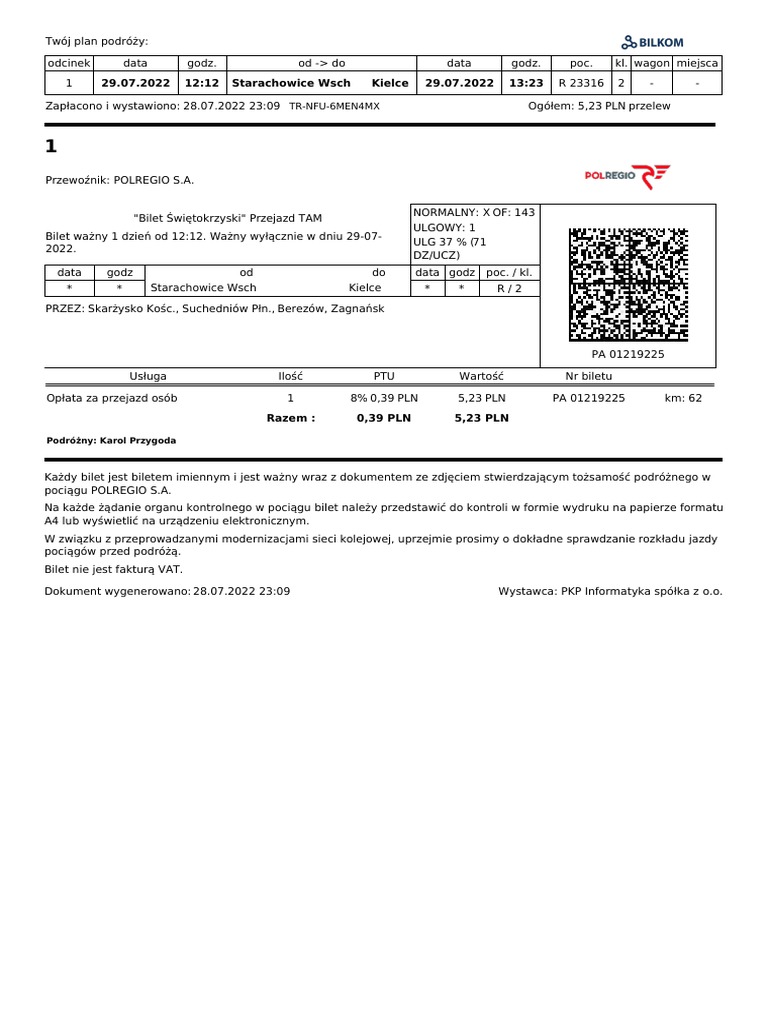 Bilkom Bilet Internetowy | PDF