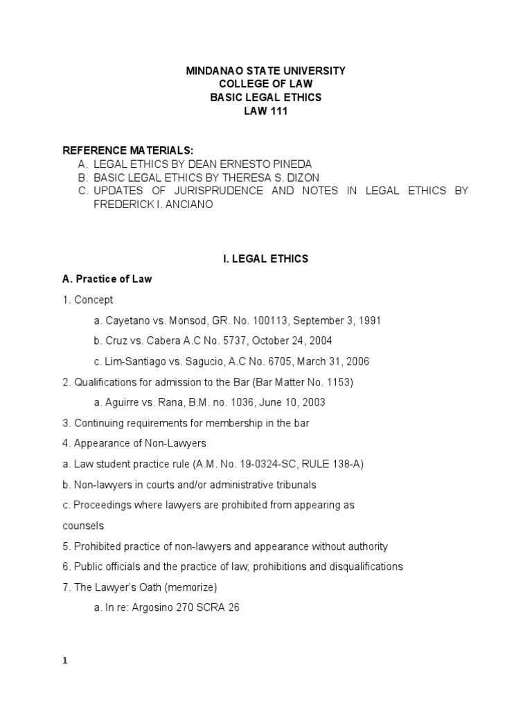 Basic Legal Ethics Syllabus | PDF | Disbarment | Lawyer