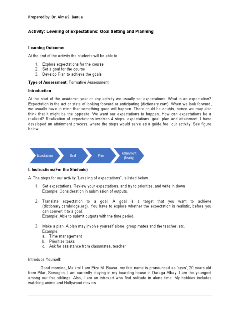 Level Expectations Through Goal Setting & Planning | PDF | Goal | Learning