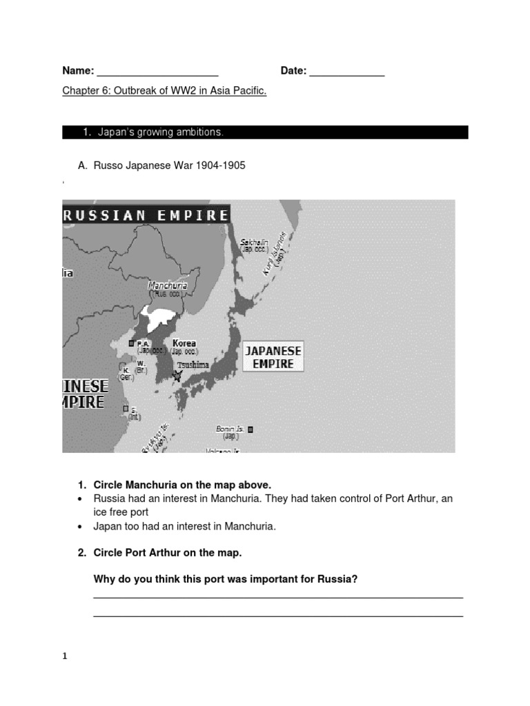 Worksheet - Russo Japanese War | PDF