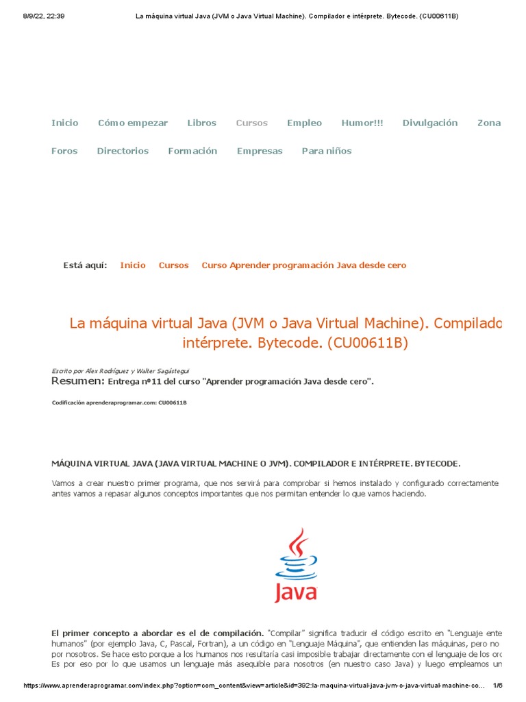 La Máquina Virtual Java (JVM o Java Virtual Machine) - Compilador e Intérprete. Bytecode ...