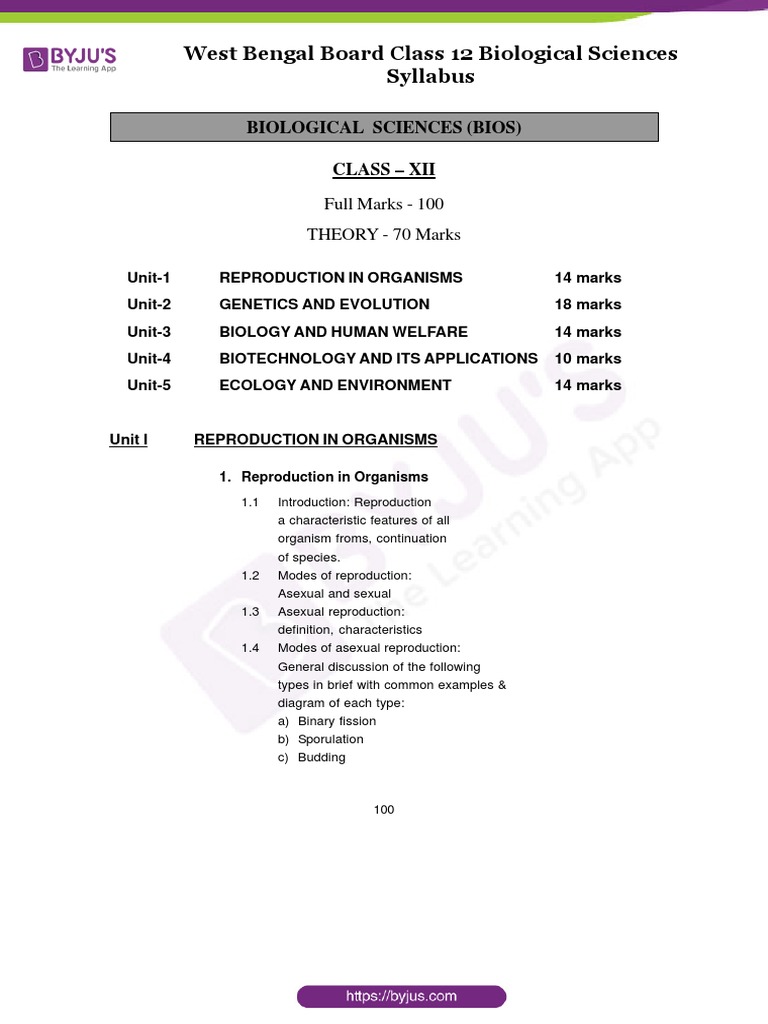 West Bengal Board Class 12 Biological Sciences Syllabus | PDF | Plant ...