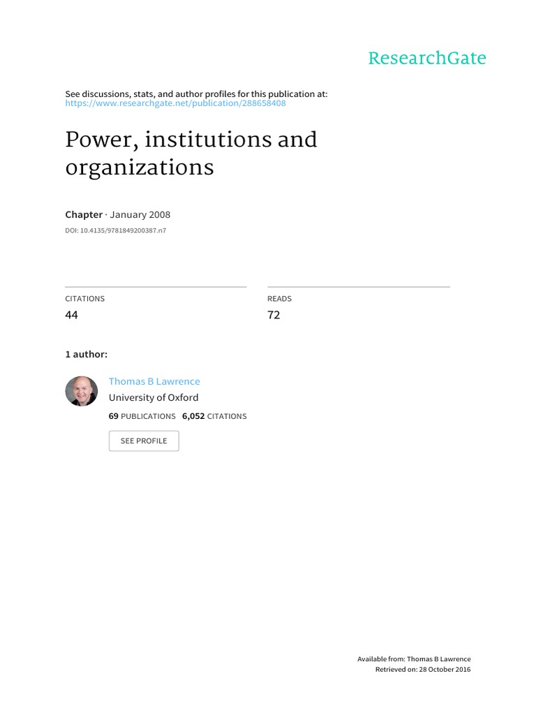 Power, Institutions, and Organizational Politics: Understanding the ...