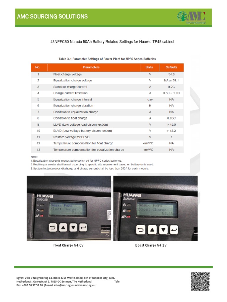 48NPFC50 Narada 50ah Battery Related Settings For Huawie TP48 Cabinet | PDF