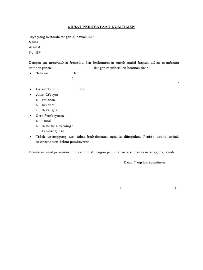 Surat Pernyataan Komitmen | PDF