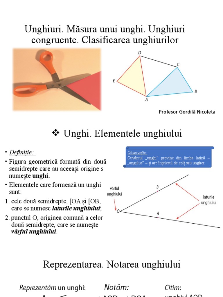 Unghiuri. Măsura Unui Unghi. Unghiuri Congruente. Clasificarea ...