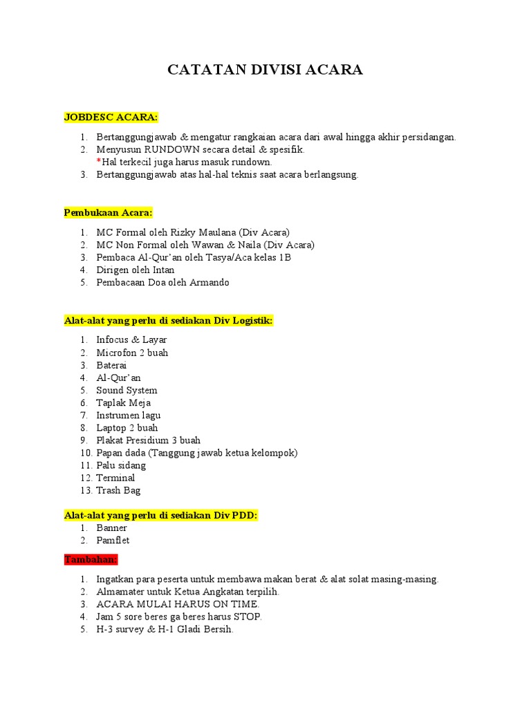 Catatan Divisi Acara | PDF | Teknologi & Rekayasa