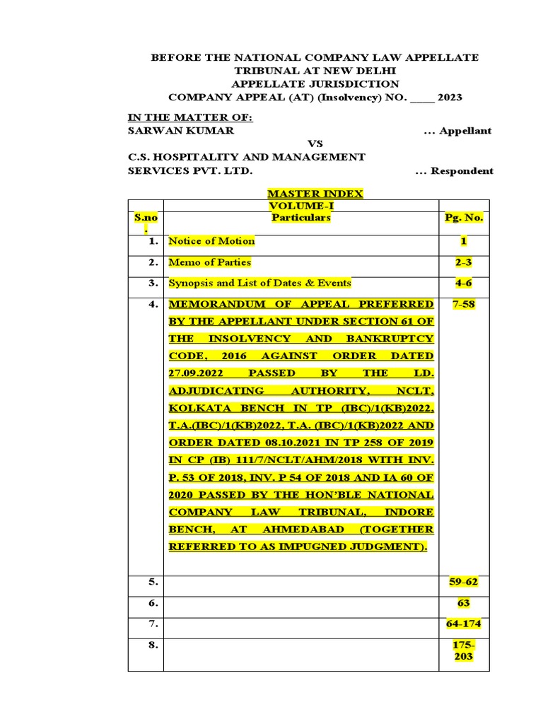 Draft Appeal 18.03.2023 NCLAT | PDF | Bankruptcy | Loans