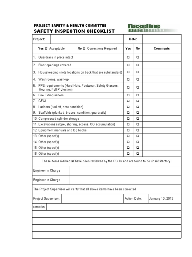 Safety Inspection Checklist | PDF