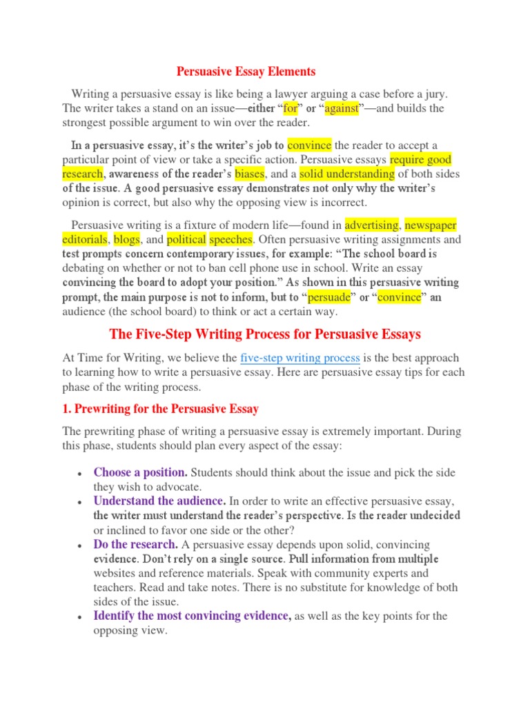 Persuasive Essay Elements | PDF | Essays | Argument