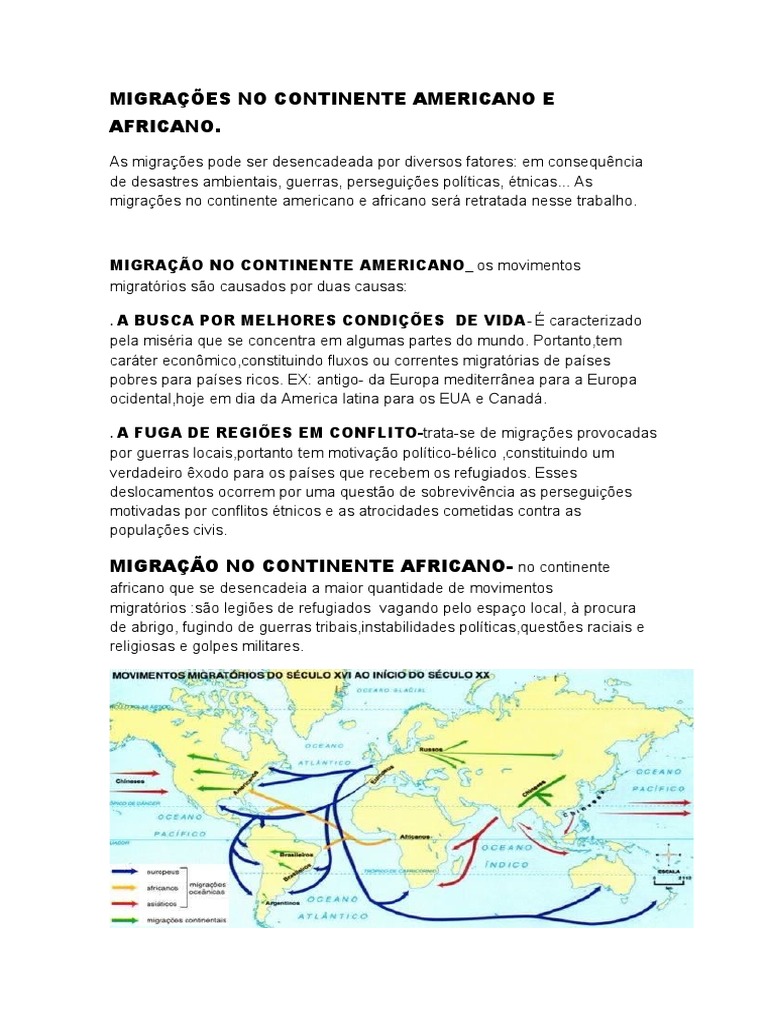 Migrações No Continente Americano e Africano | PDF | Migração humana ...