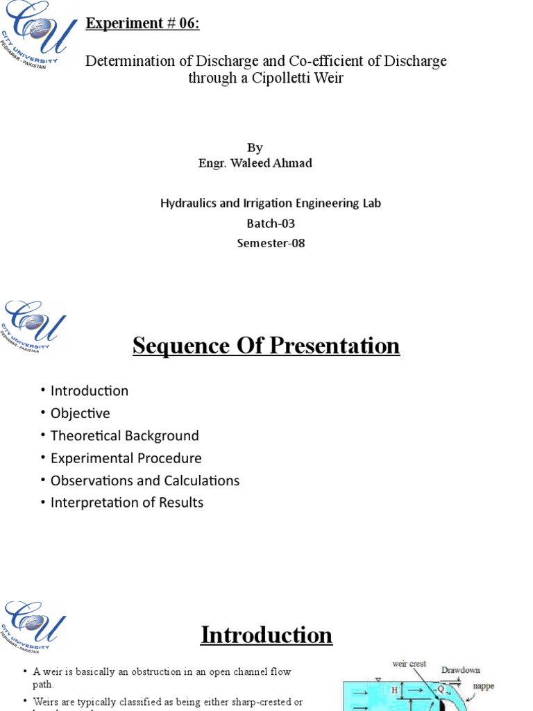 26552c - Cipoletti Weir Lecture | PDF | Discharge (Hydrology) | Length