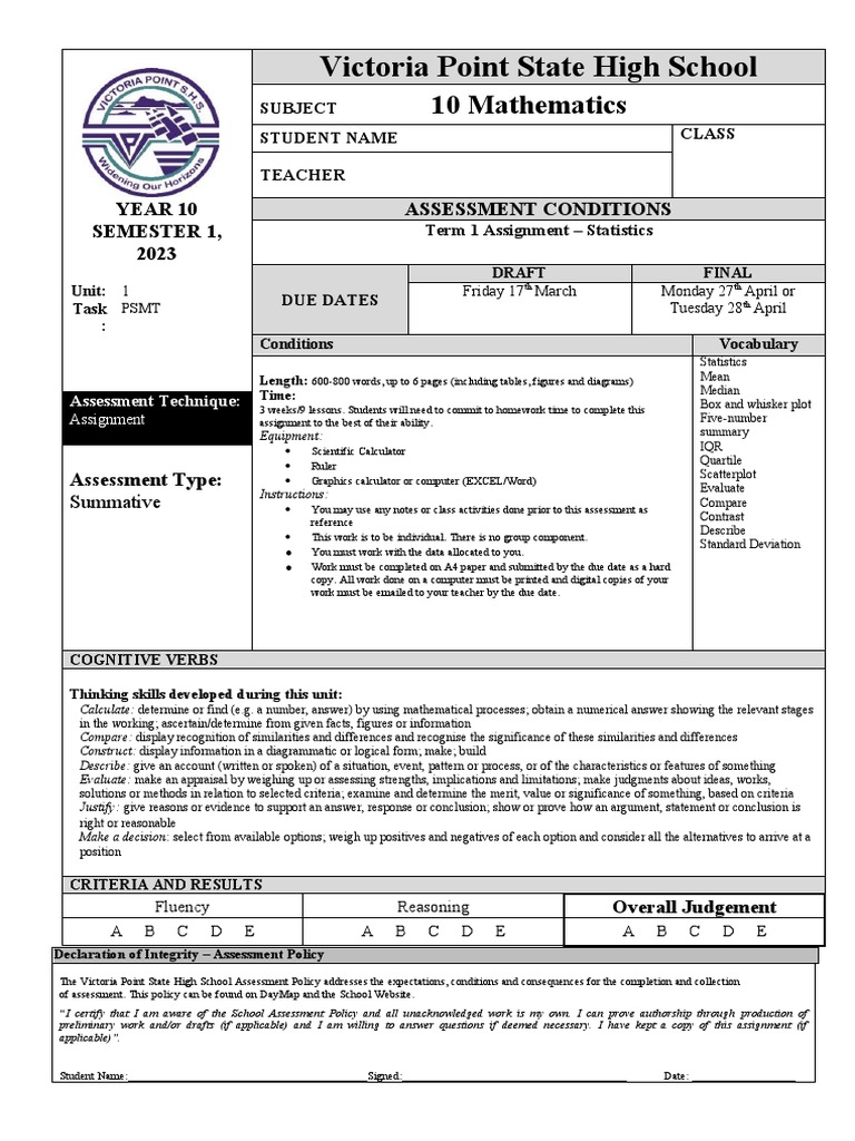 MAT101 - T1 PSMT Statistics 2023 | PDF | Mathematics | Statistics