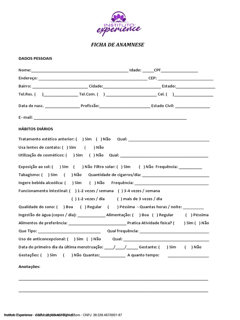 Ficha de Anamnese para massoterapeuta.pdf (1) | PDF | Epilepsia | Sistema de saúde
