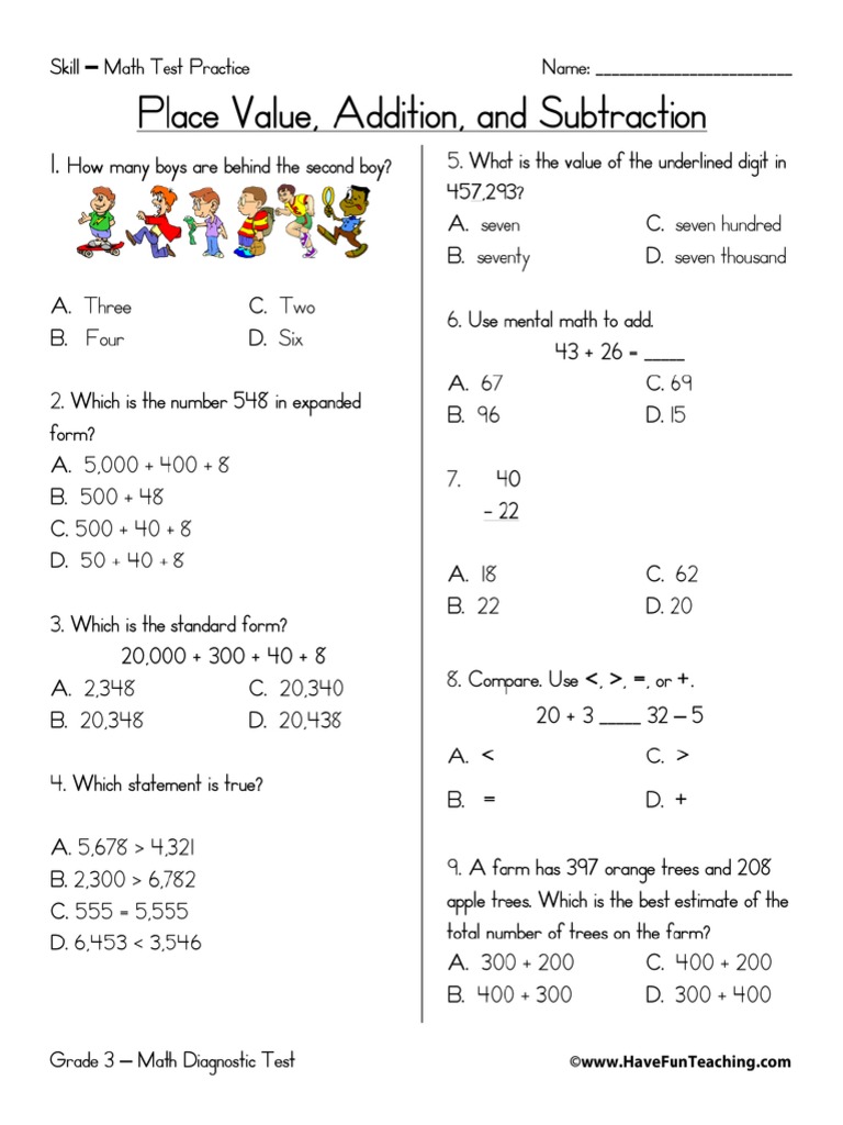 Place Value Addition Subtraction Test | PDF